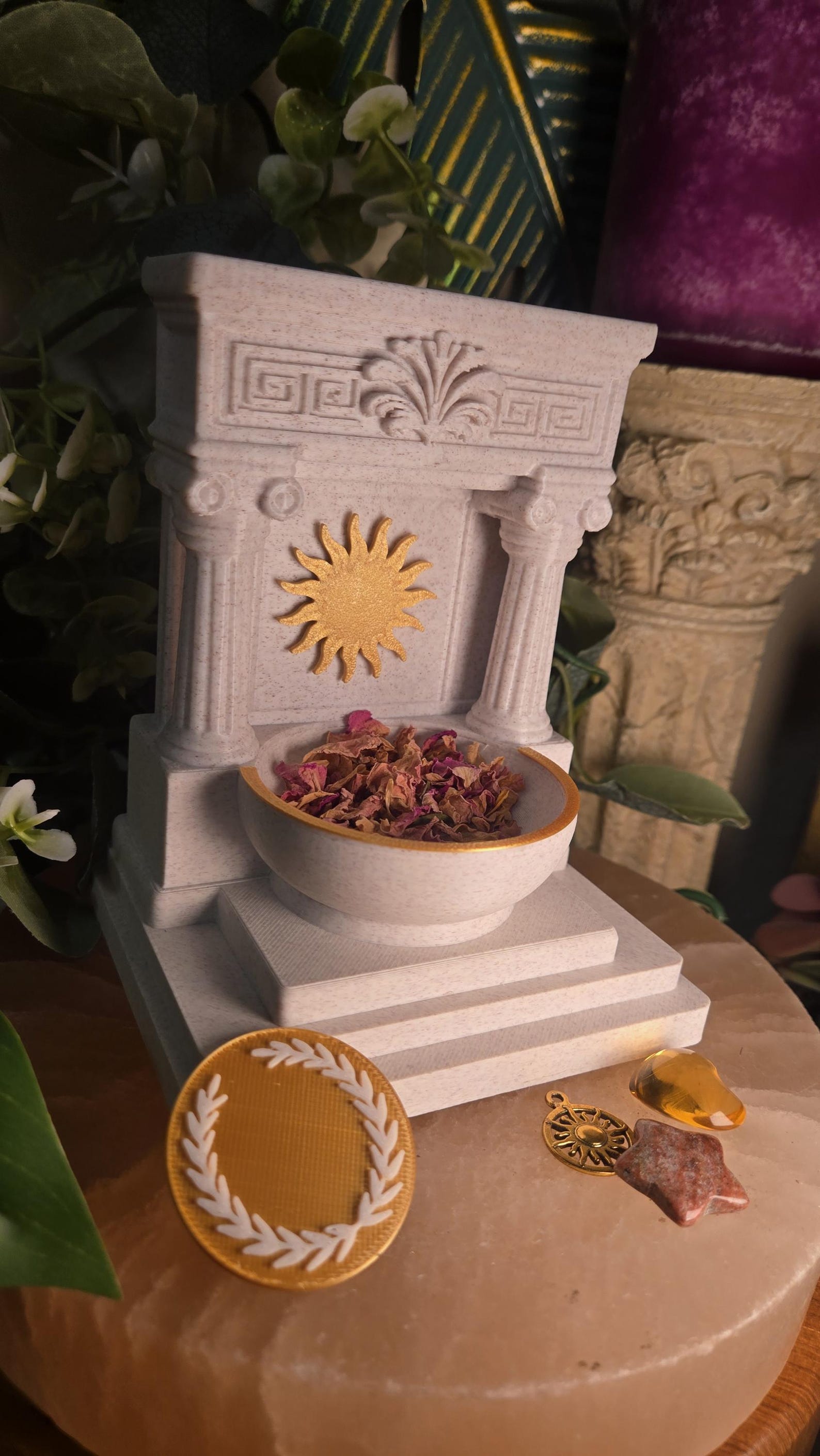 Greek Golden Sun Altar | Apollo Helios Offering Bowl | 3D Printed Pagan ...