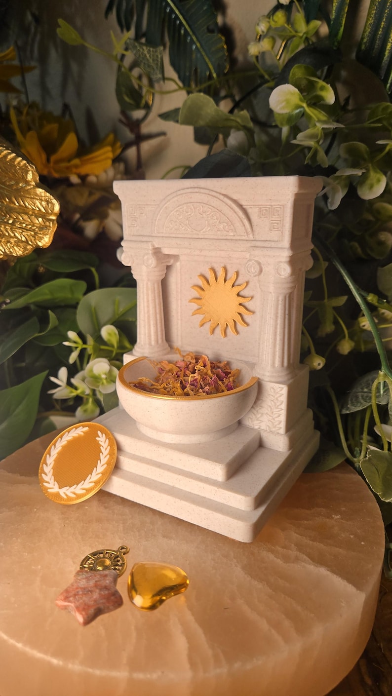 Greek Golden Sun Altar | Apollo Helios Offering Bowl | 3D Printed Pagan ...