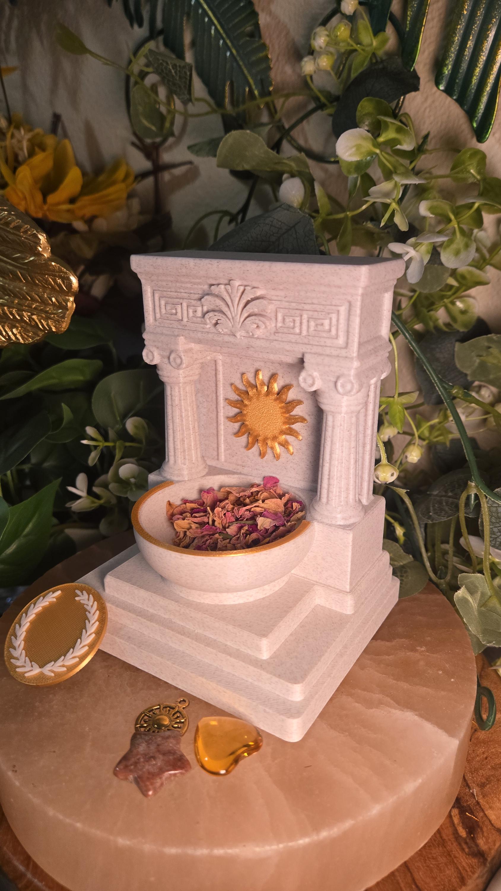 Greek Golden Sun Altar | Apollo Helios Offering Bowl | 3D Printed Pagan ...