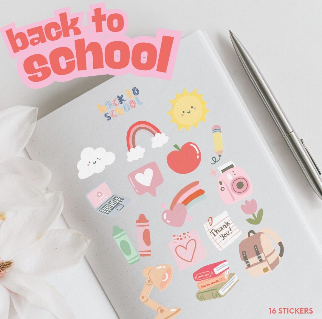 Back to School Digital Sticker Set – Cute Pink PNG & PDF - Etsy