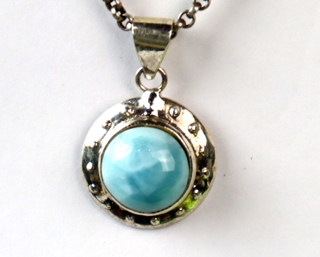 Prettily Natural Deep Blue Larimar .925 Sterling Silver Pendant 30mm - Etsy