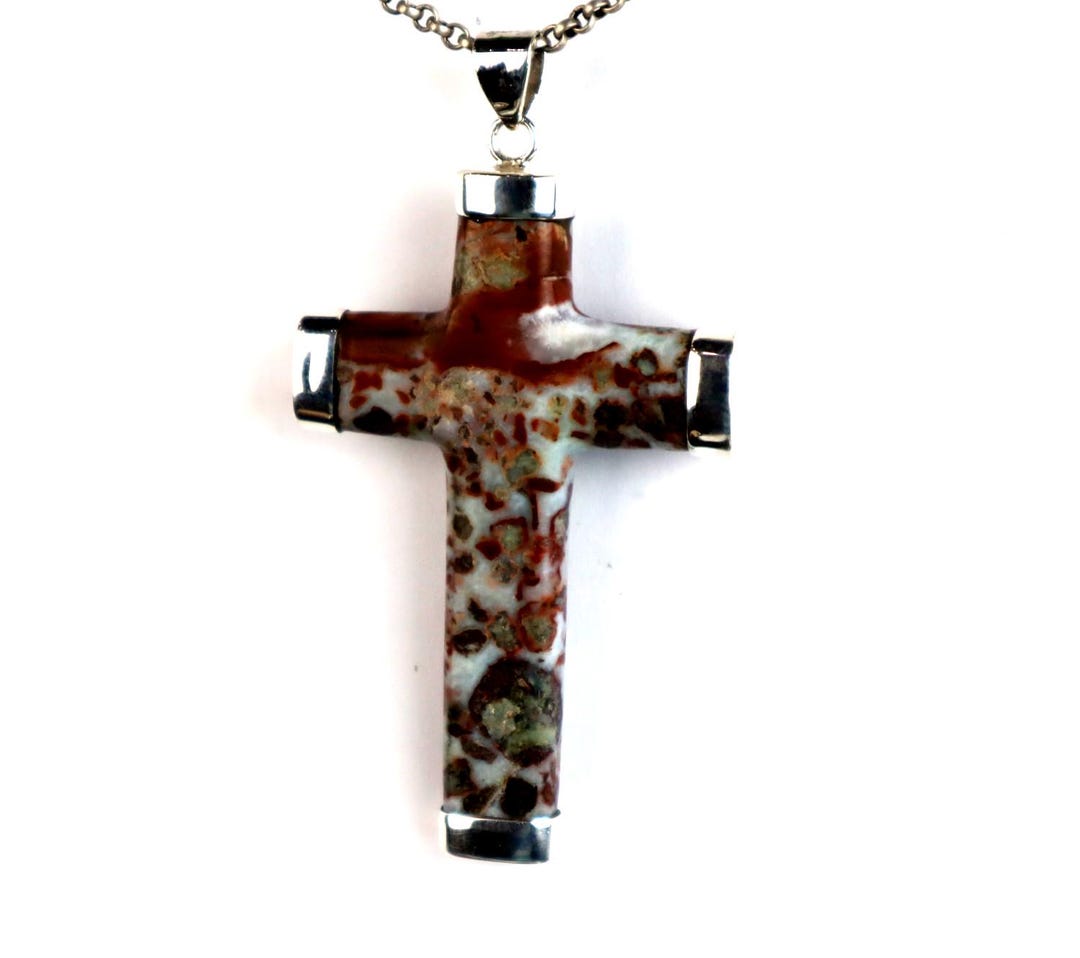 Biggest 3 Inch Natural Blue Red Larimar .925 Sterling Silver Cross ...