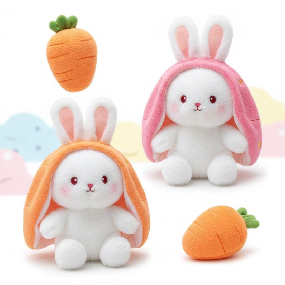 Strawberry Hood Bunny Plush – Soft Stuffed Animal - Etsy