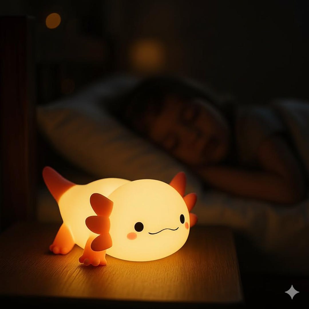 Cute Axolotl Night Light Lamp – Soft Silicone LED Bedside Light for ...