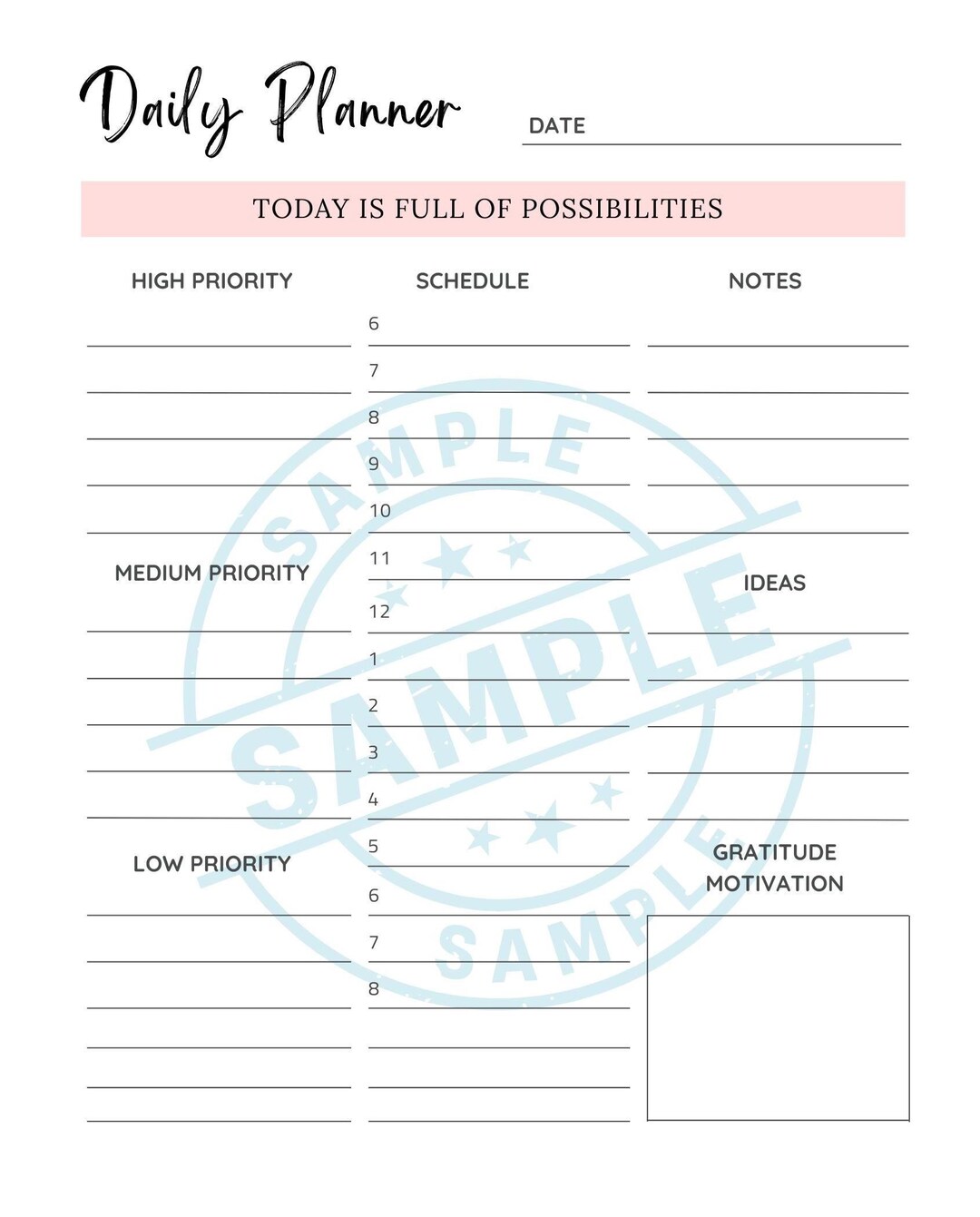 Minimalist Daily Planner Printable: To-do List, Schedule (PDF Download ...