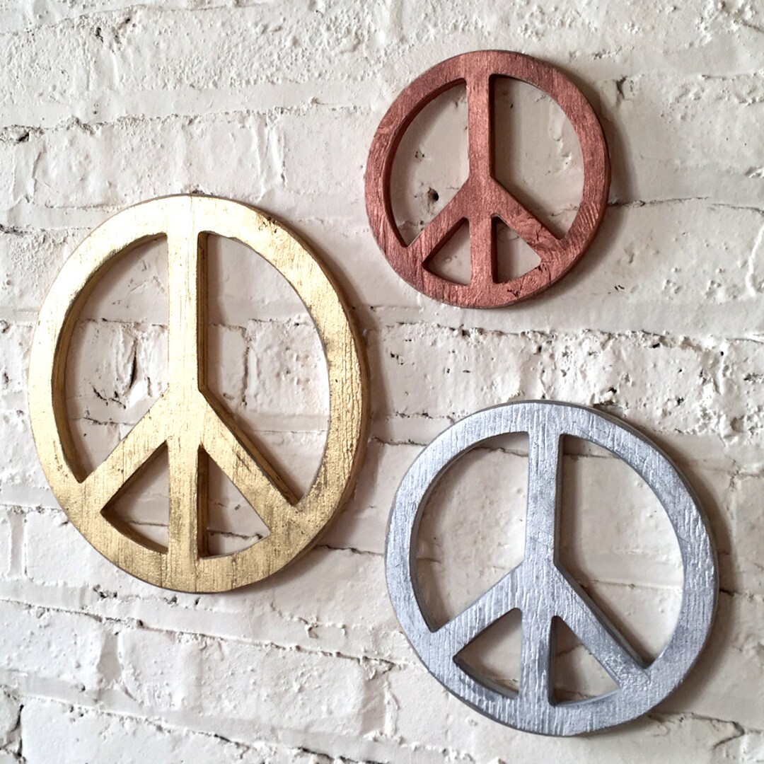 Peace Symbol Set Wooden Peace Symbols Metallic Boho Decor Bohemian ...