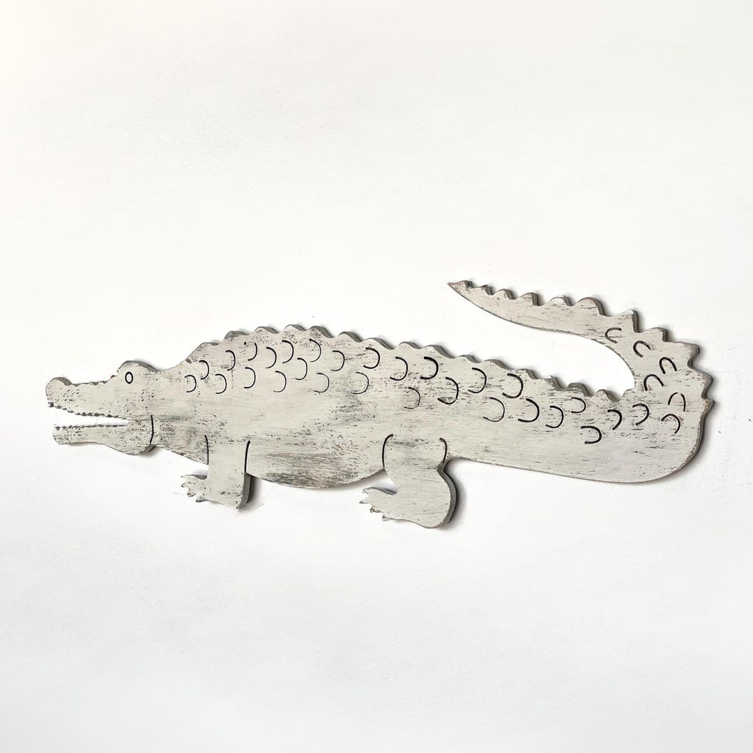 White Alligator Art Alligator Wall Decor Large Scale Wooden Alligator ...