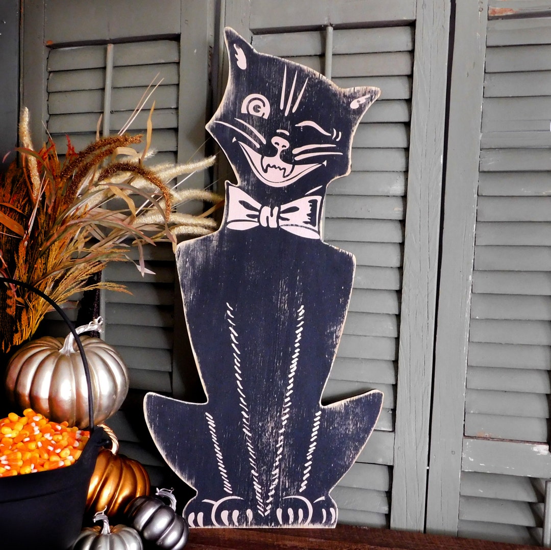 Retro Halloween Cat Halloween Decor Large Scale Vintage Style Halloween ...