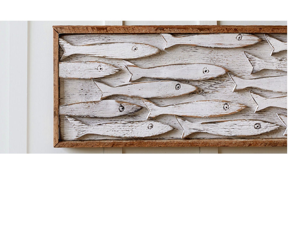 Fish Wall Art Nautical Decor Framed Fish Art Minnow School - Etsy