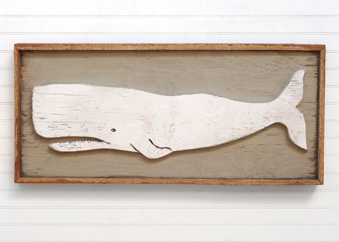 Whale Art Coastal Decor Rustic White Whale Folk Whale Wooden Framed ...
