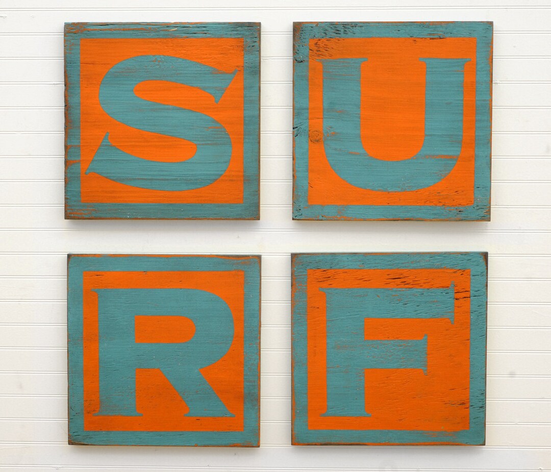 Wood SURF Decor Letter Set 4 Pc Surf Sign Surf Decor Idea Dorm Teen ...