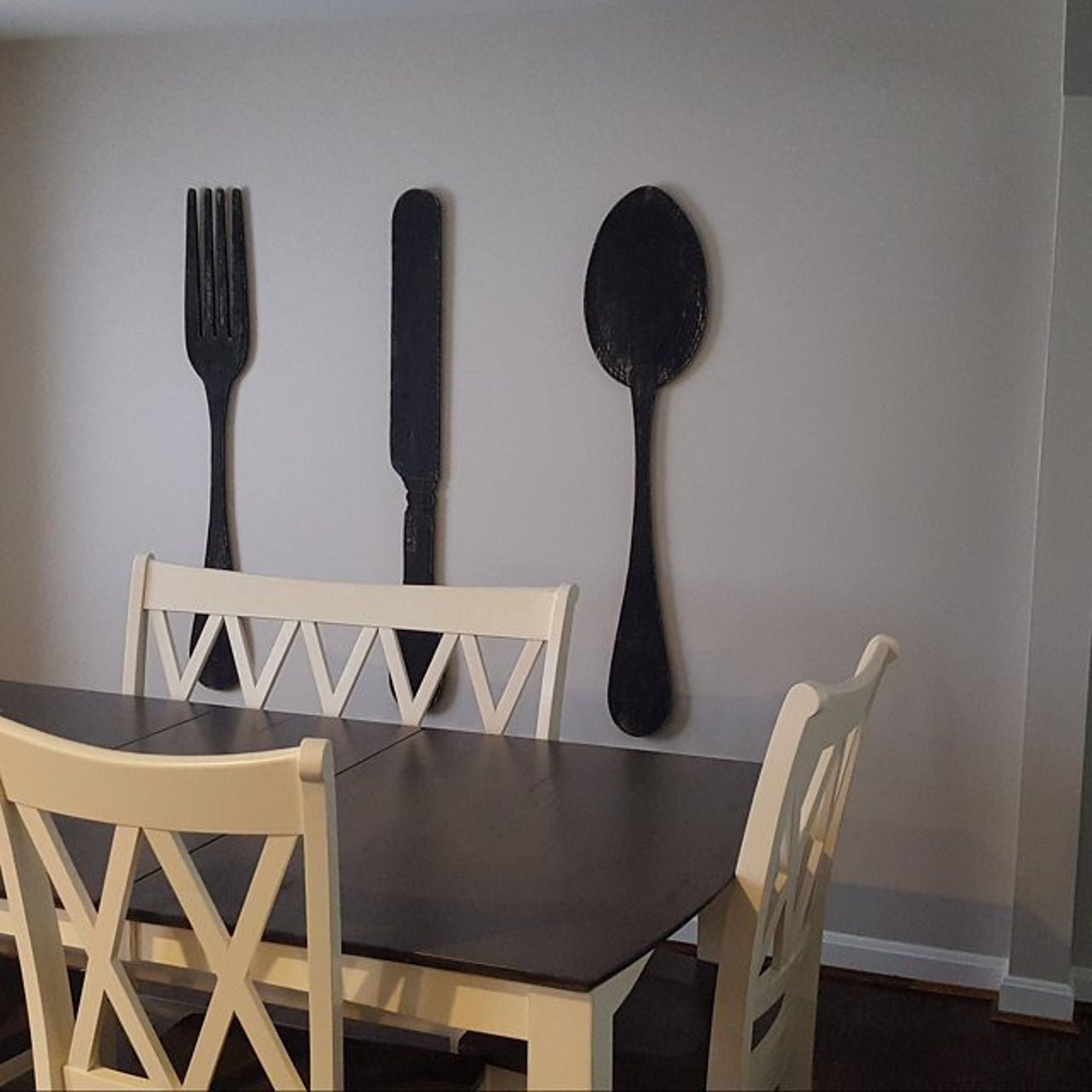 Knife Fork and Spoon Wall Decor Wooden Kitchen Decor Large Fork and ...