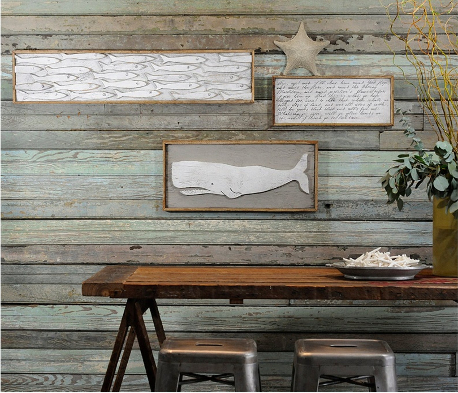 Fish Wall Art Nautical Decor Framed Fish Art Minnow School - Etsy