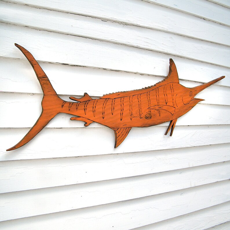 Marlin Fish Sign Wooden Saltwater Fish Art Coastal Art Blue Marlin ...
