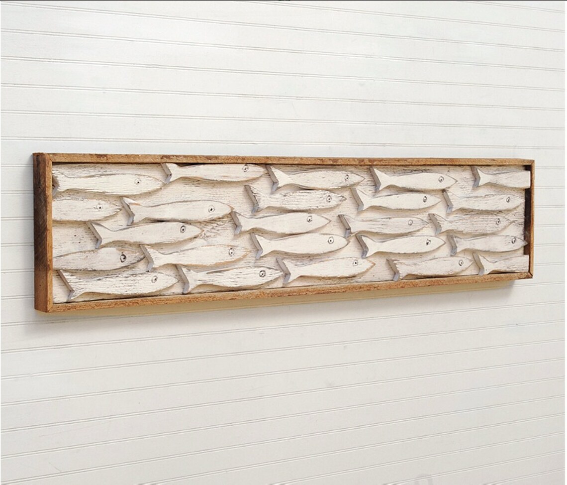 Fish Wall Art Nautical Decor Framed Fish Art Minnow School - Etsy