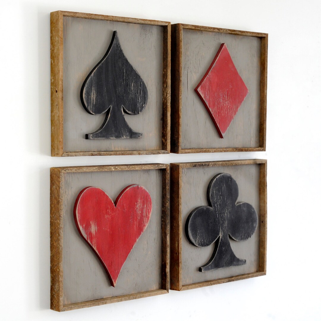 Framed Playing Cards Suits 4 Pc Set Game Room Decor Poker Room Playing ...