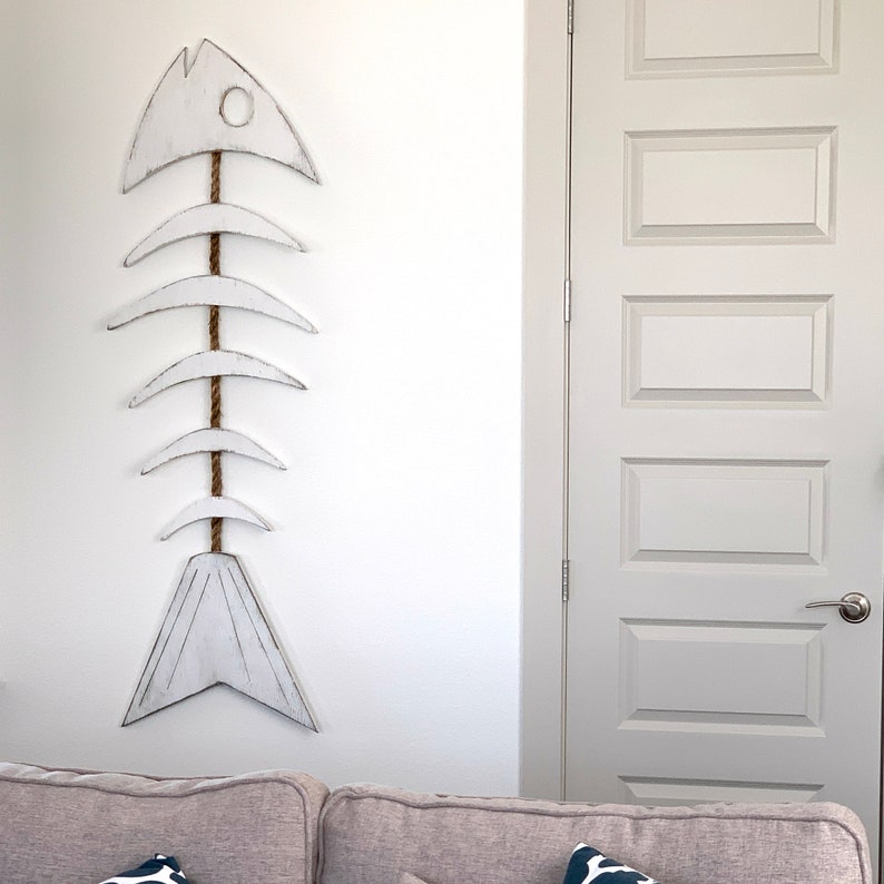 Rope Fish Bone Sign Fish Art Wooden Fish Beach Decor Indoor - Etsy