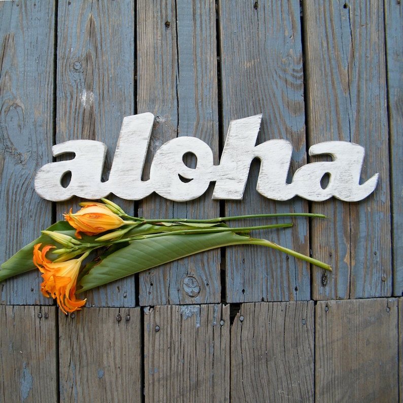 Aloha Sign Wooden Hawaiian Hello Greeting Hawaiian Decor Tropical Decor ...