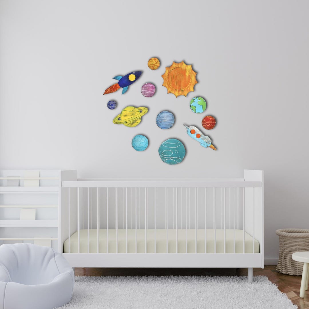 Solar System Decor Wooden Planets Rockets Wall Decor Space Nursery Kids ...