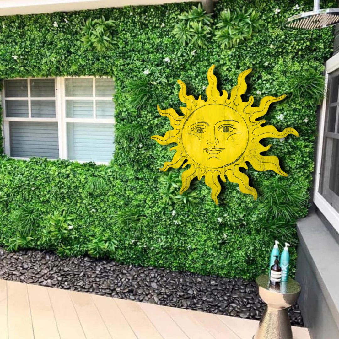 Large Sun Wooden Sun Wall Art Outdoor Patio, Fence Decor Garden ...