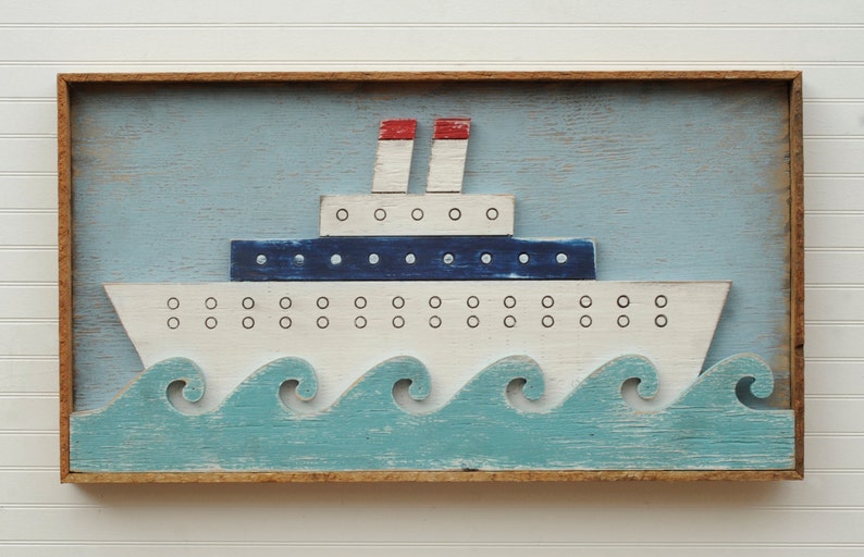 Framed Ship Art Folk Art Ocean Liner Nautical Decor Nursery Etsy framed-ship-art-folk-art-ocean-liner-nautical-decor-nursery-etsy