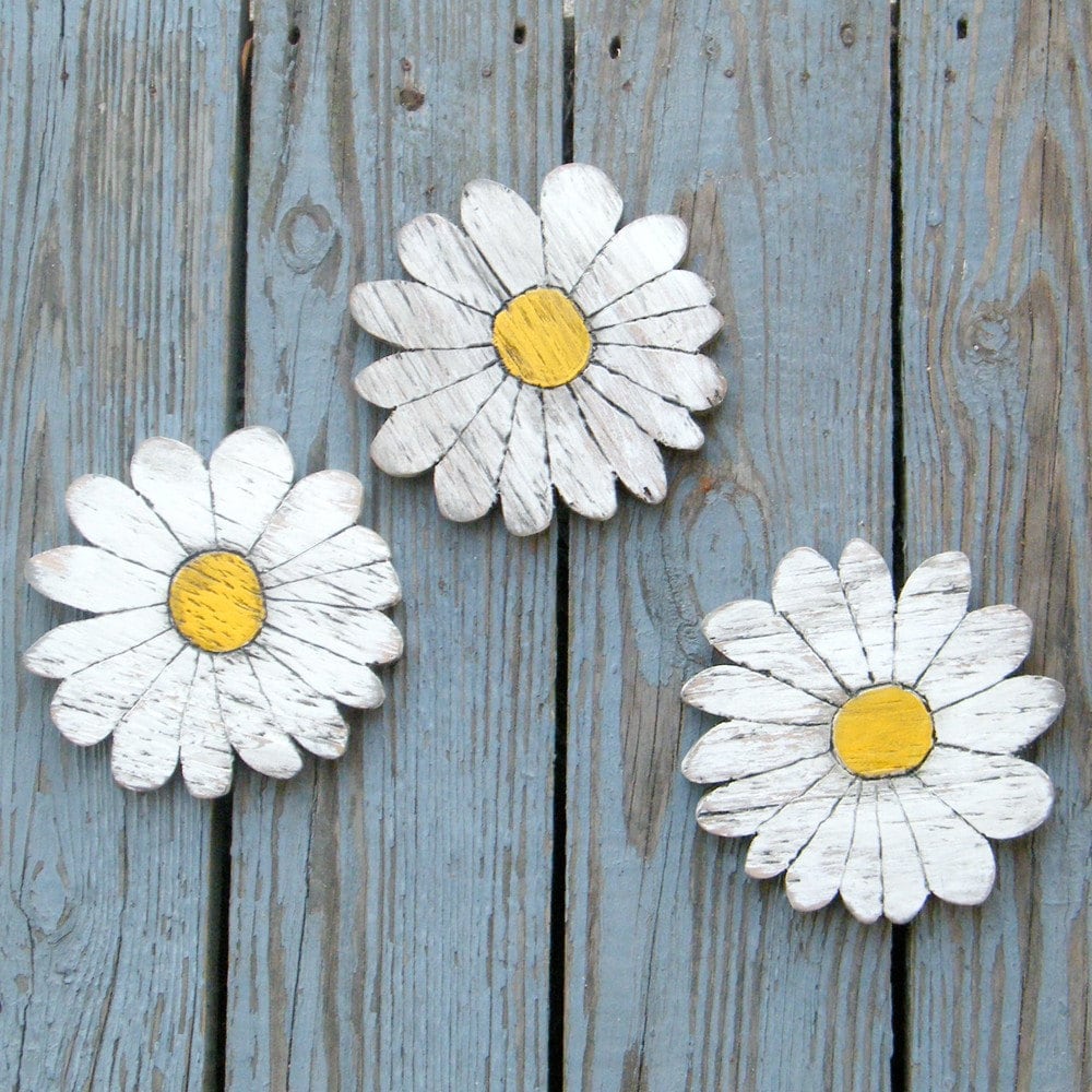 Daisies Wooden Shabby Chic Set of 3 Boho Garden Flower Spring Flowers ...