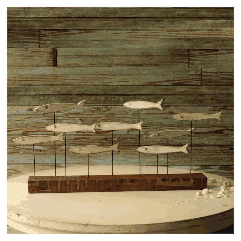 Funky Fish Sculpture Minnow Fish School Wood Fish Art Beach Decor ...