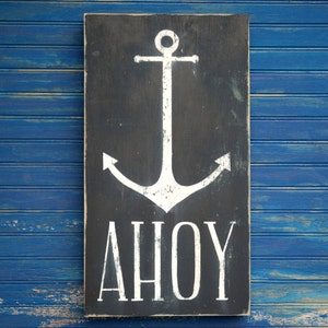 Coastal Welcome Sign Anchor Wall Decor Ahoy Sign Lake House Decor ...