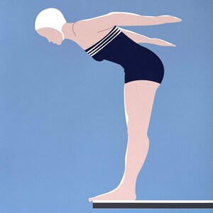 Springboard Diving Print Beach House Decor Diving Woman Original Art ...