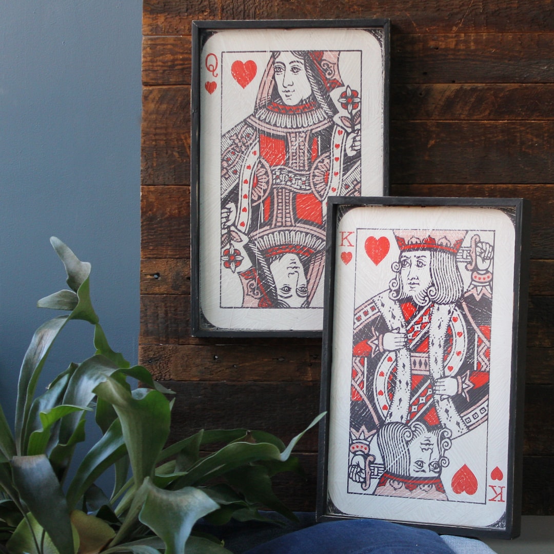 Playing Card Artwork Game Room Decor King and Queen Wall Decor Queen of ...