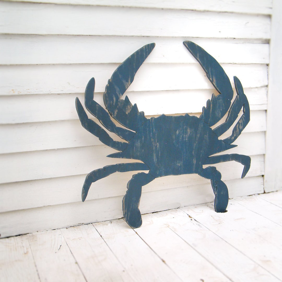 Beach Crab Sign Wooden Giant Crab Wall Art Beach Coastal Sign Nautical ...