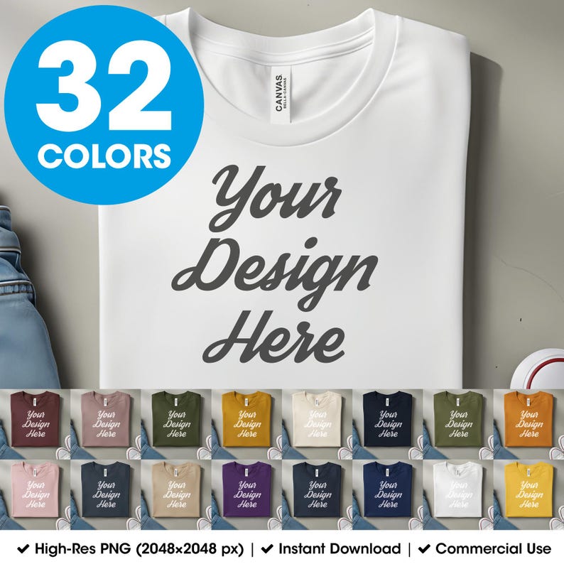 Bella Canvas 3001 Mockup Bundle 32 Color Flat Lay T-shirt Mockups With ...