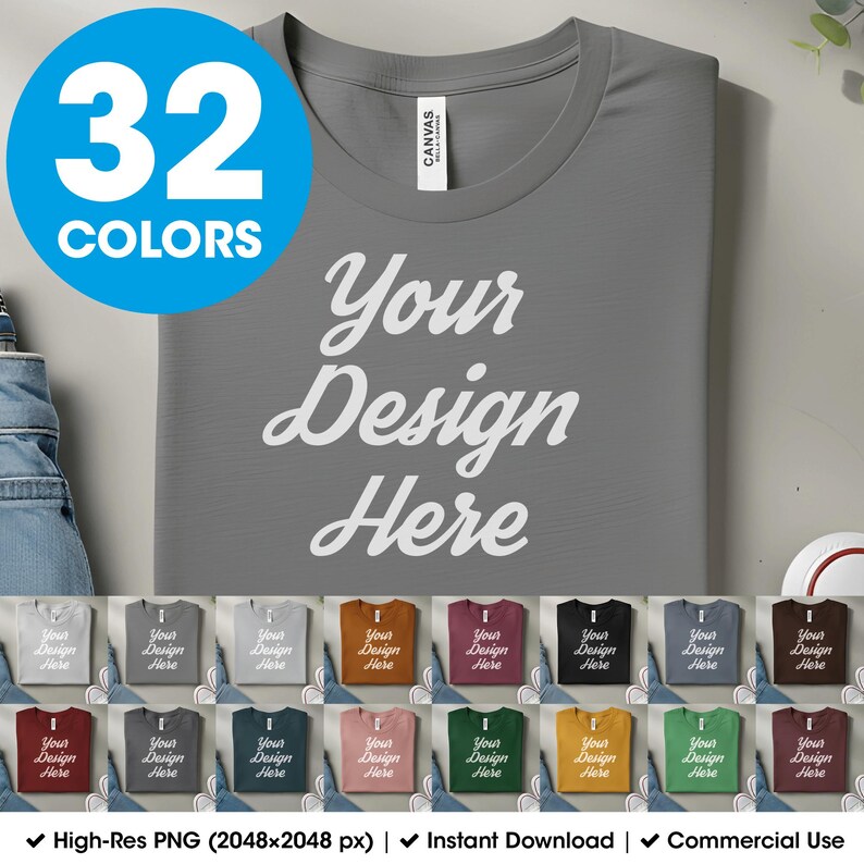 Bella Canvas 3001 Mockup Bundle 32 Color Flat Lay T-shirt Mockups With ...