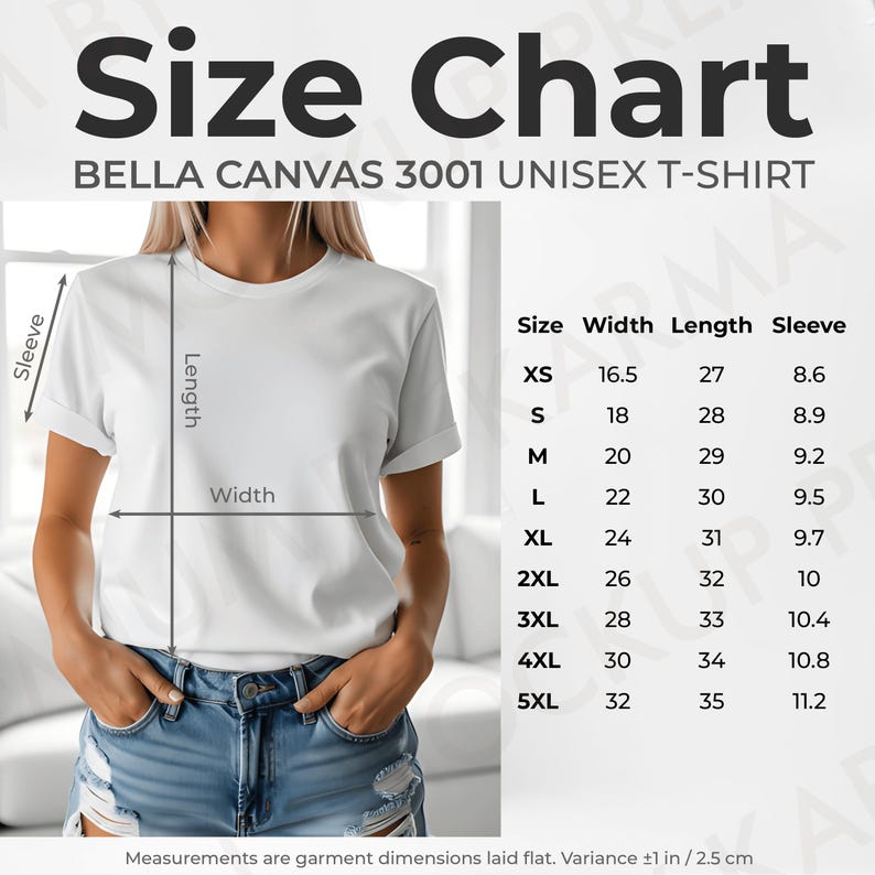 Bella Canvas 3001 Size Chart Mockup Pack | 6 Variants JPEG & PNG ...