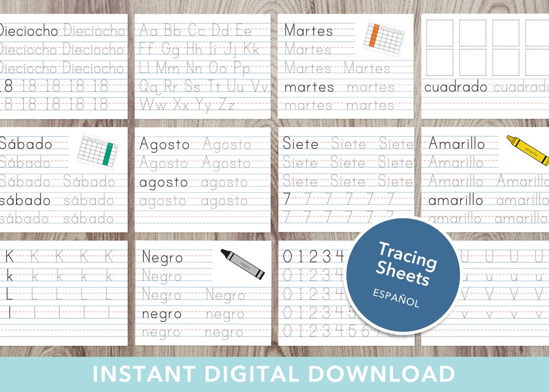 Spanish Tracing Pages Set — Writing Practice, Kindergarten, Learn to ...