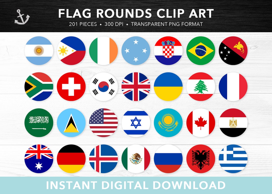 World Flag Button Clip Art — Flags of the World, International, Flat ...