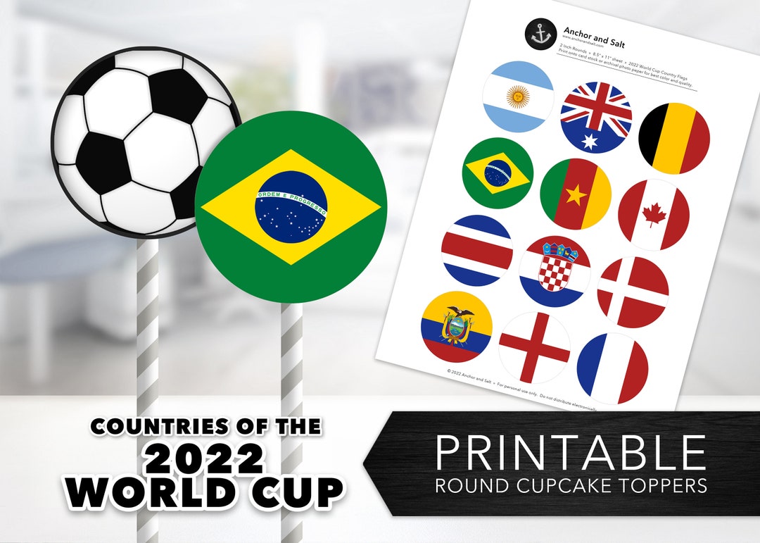 World Cup Flag Cupcake Toppers 2022 World Cup Party, World Cup Circles ...