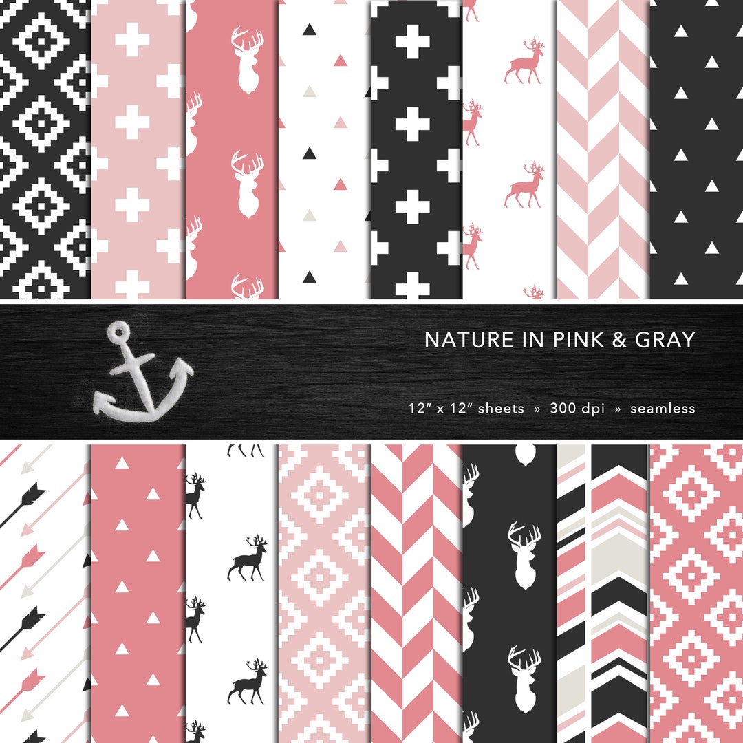 Nature Digital Paper Set Pink & Gray Shades of Pink - Etsy