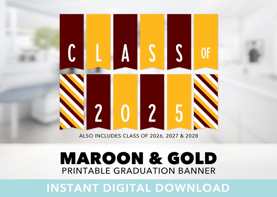 Congrats Class of 2025 Banner — Maroon, Gold, Yellow, Graduation Party ...