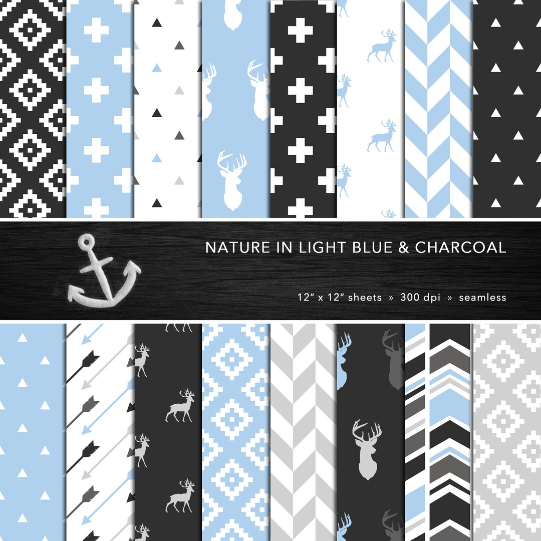 Nature Digital Paper Set — Light Blue, Gray, Charcoal, Deer, Arrows ...
