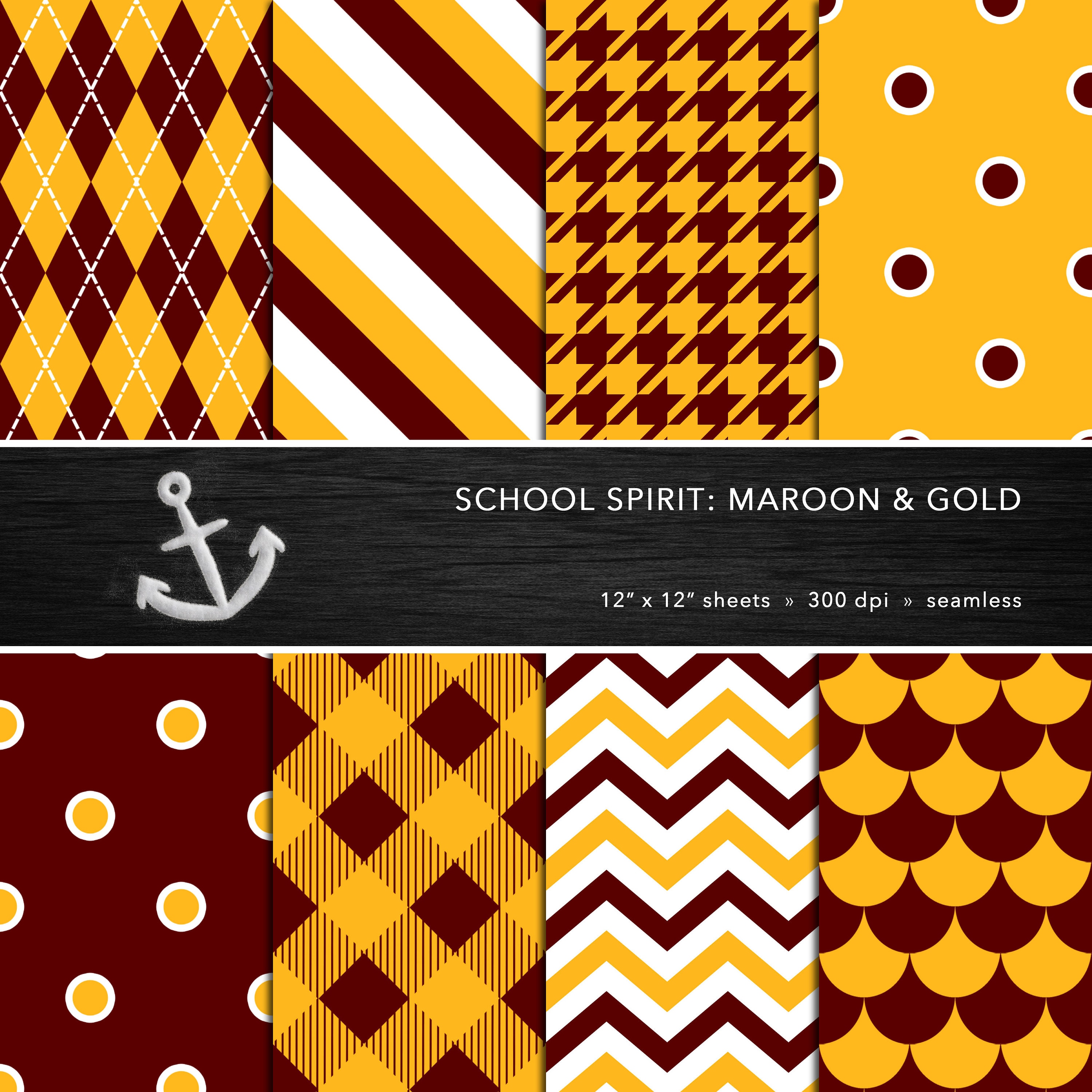 School Spirit Digital Paper Set Maroon & Gold School - Etsy