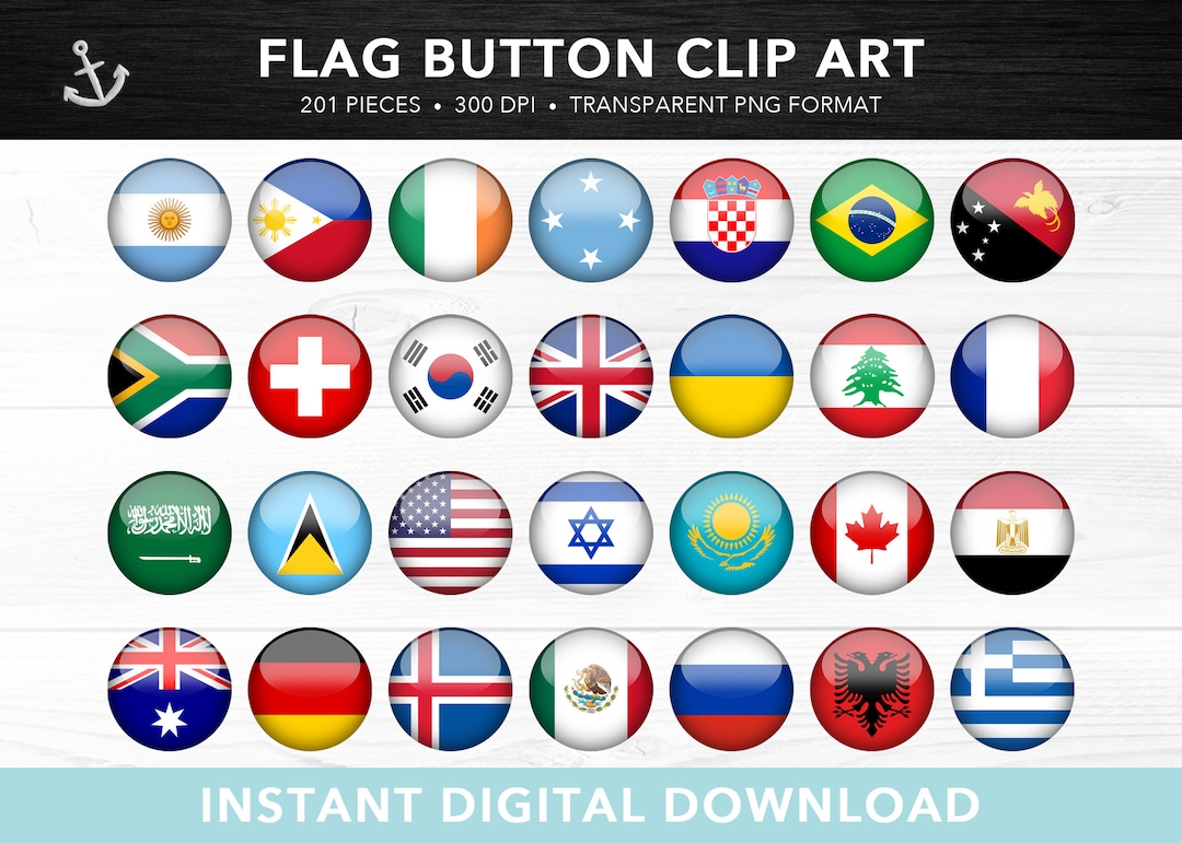 World Flag Button Clip Art — Flags of the World, International, Round ...