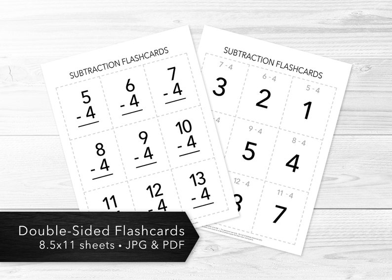 Subtraction Flashcards — Math Practice, Math Facts 0-9, Subtraction ...