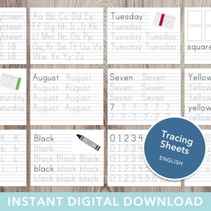 English Tracing Pages Set — Writing Practice, Kindergarten, Learn to ...