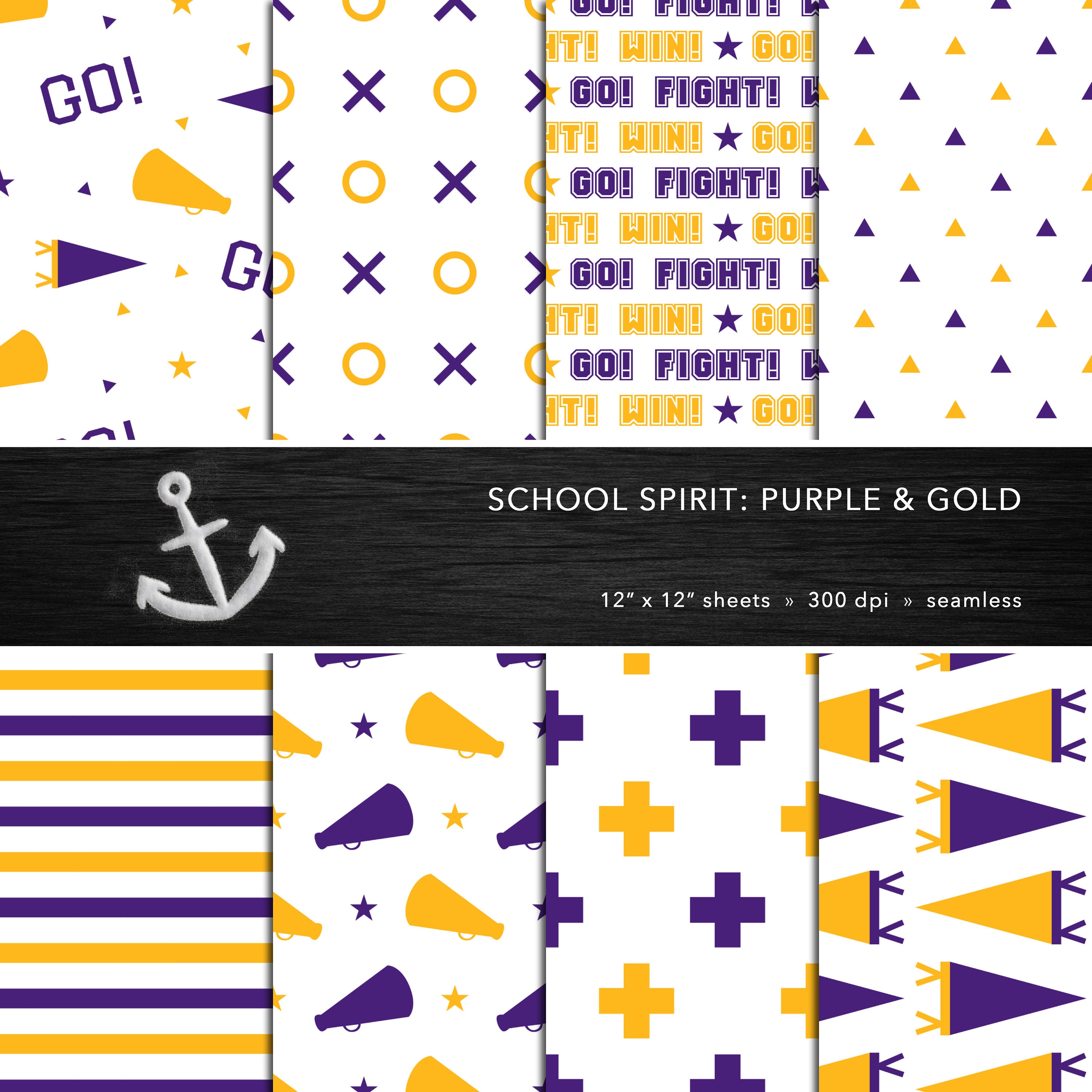 School Spirit Digital Paper Set Purple & Gold Yellow - Etsy