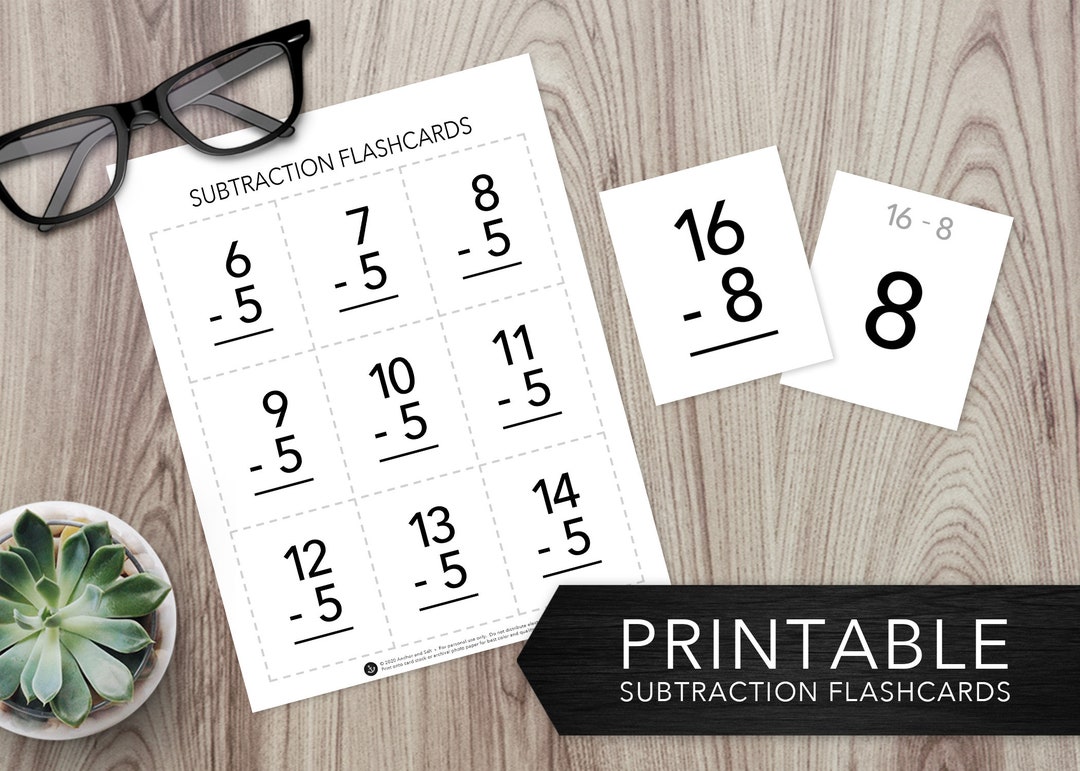 Subtraction Flashcards Math Practice Math Facts 0-9 - Etsy
