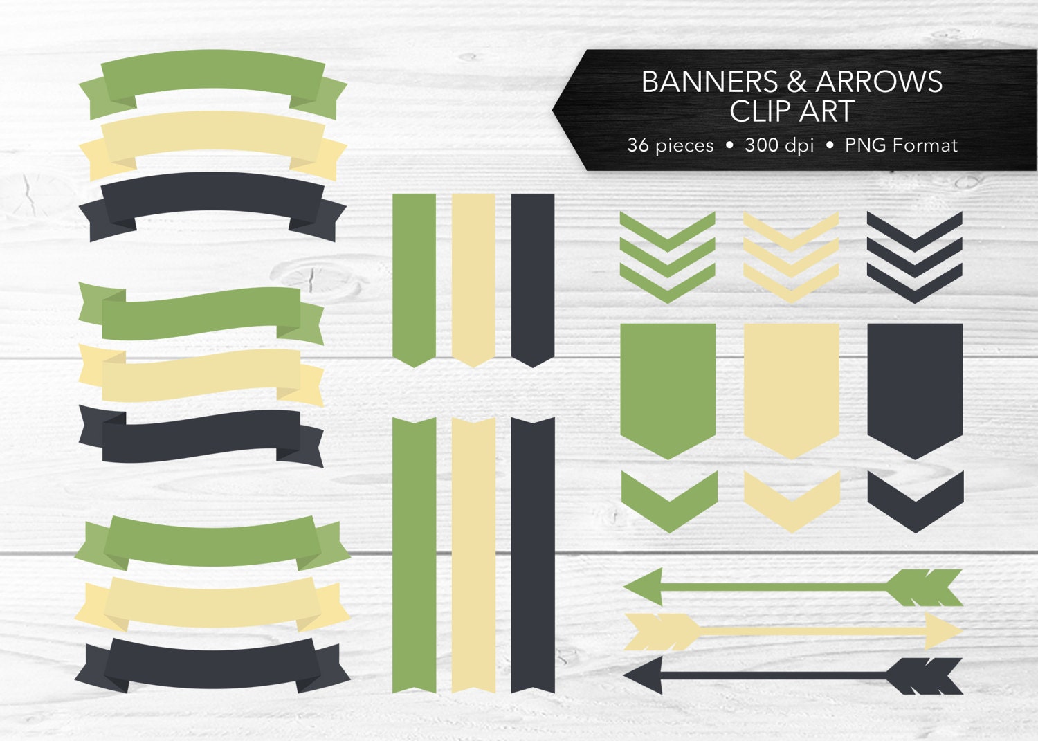 Banners & Arrows Clip Art Green Yellow Scrapbook | Etsy