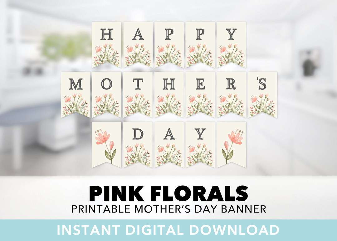 Mother's Day Banner — Floral, Flower Banner, Happy Mother's Day, Pink ...