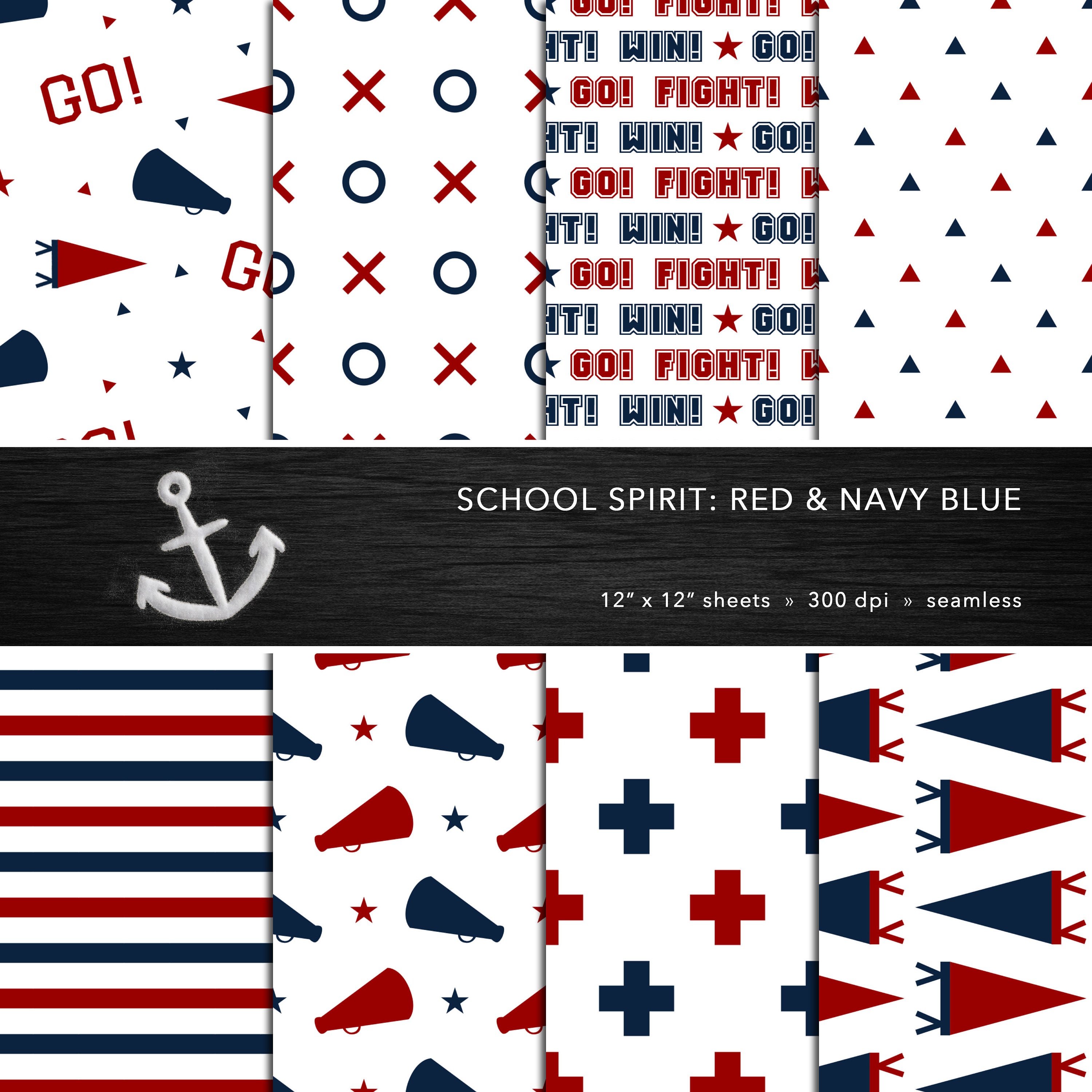 School Spirit Digital Paper Set Red & Navy Blue School - Etsy