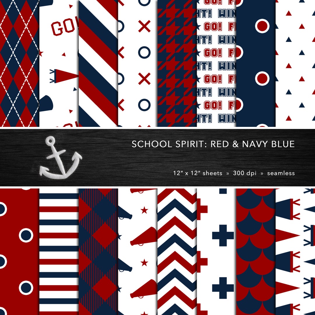 School Spirit Digital Paper Set — Red & Navy Blue, School Colors, Pep ...